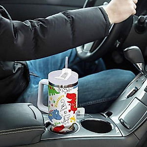 MCHIVER Cute Dinosaurs Cartoon 30 oz Tumbler with Handle and Straw Stainless Steel Vacuum Water Bottle Leak-proof Travel Coffee Mug Thermos Water Bottle for Hot Cold Beverages