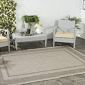 SAFAVIEH Courtyard Collection 6'7" Square Beige/Black CY8477 Indoor/ Outdoor Waterproof Easy-Cleaning Patio Backyard Mudroom Area-Rug