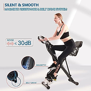 Davcreator Folding Exercise Bike, 2-in-1 Magnetic Recumbent & Upright Indoor Foldable Stationary Bikes for Home Workouts