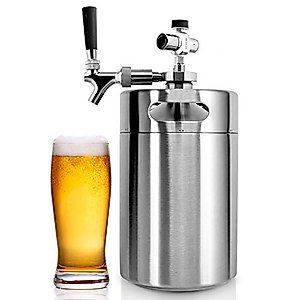 NutriChef Pressurized Growler Tap System, 128oz Double-Walled Stainless Steel Mini Keg Dispenser Portable Kegerator Kit, Co2 Pressure Regulator Keeps Carbonation for Craft Beer, Draft and Homebrew