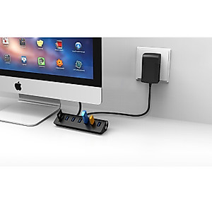 CATECK USB 3.0 Hub, Aluminum Hub with 6 USB 3.0 Ports+SD/TF Card Solts+5V/4A High Capacity Power Supply for Mac, Mac Book Air, Mac Pro,Mac Book Pro, Mac Book, Mac Mini, PCs and Laptops (Black)