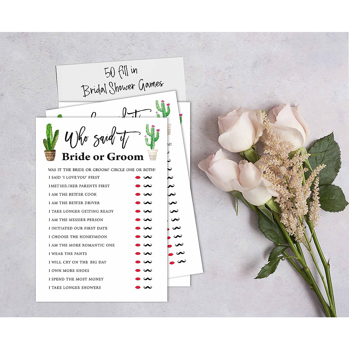 Inkdotpot Cactus Taco'bout Love 50-Pack He Said She Said Cards for Couples Funny Rehearsal Dinner Who Said it Question Bridal Shower Engagement Party Game Ideas