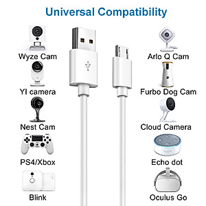 Power Extension Cable Cord 33ft 10m for WyzeCam,Wyze Cam Pan,Yi Camera,Nest Cam Indoor,Kasa Cam Indoor,Amazon Cloud Cam,Blink, Durable USB to Micro USB Charging Cord for Security Camera