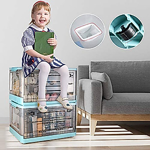 Clear Storage Bins with Lids, Plastic Collapsible Storage Cube with Double Door, Large Stackable Folding Crates for Home and Office, 52 Liters 1 Count…