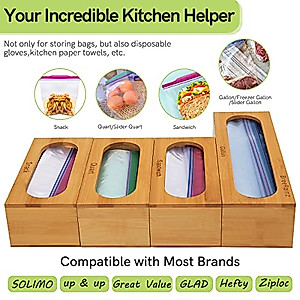 Bamboo Ziplock Bag Organizer for Drawer, BreeRainz Zip Lock Sandwich Bag Organizer, Food Storage Bag Organizer Combo for Quart Slider Gallon Snack Sizes