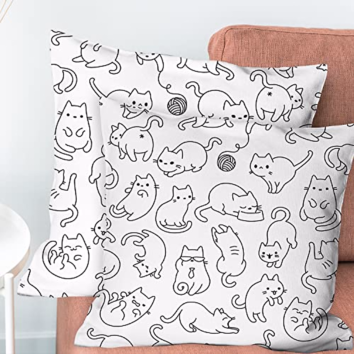 BEDMUST 3 PCS White Cat Blanket with 2 Pillow Covers Painting Pet Cat Pattern Throw Blanket Soft Warm Cozy Fuzzy Kitty Throw Blanket 50x60 Inches & 2 Cushion Covers