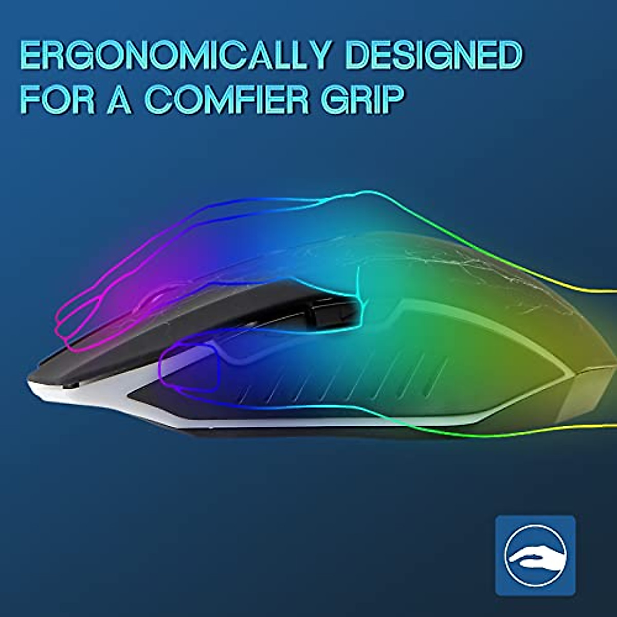 VEGCOO Wireless Gaming Mouse, Silent Click Wireless Gaming Mouse Rechargeable Mice with Colorful LED Lights and 2400/1600/1000 Three Gears Adjustable DPI, Ergonomic Mouse for Laptop PC (C11 Black)