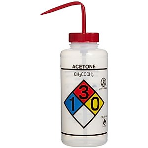 SP Bel-Art Right-to-Know Safety-Vented / Labeled 4-Color Acetone Wide-Mouth Wash Bottles; 1000ml (32oz), Polyethylene w/Red Polypropylene Cap (Pack of 2) (F11832-0001)