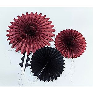 Graduation Decorations Maroon Black 2024/Burgundy Black Graduation Party Decorations/Burgundy White Black Tissue Paper Fans for Maroon Black Birthday Party Bridal Shower/Maroon Graduation Decorations