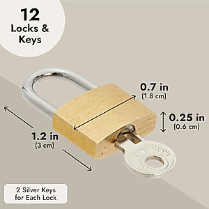 12 Pack Small Locks with Keys for Luggage, Backpacks, Bulk Mini Padlocks for Locker, Suitcase, Jewelry Box, Gym Bags (1.2 x 0.7 in)