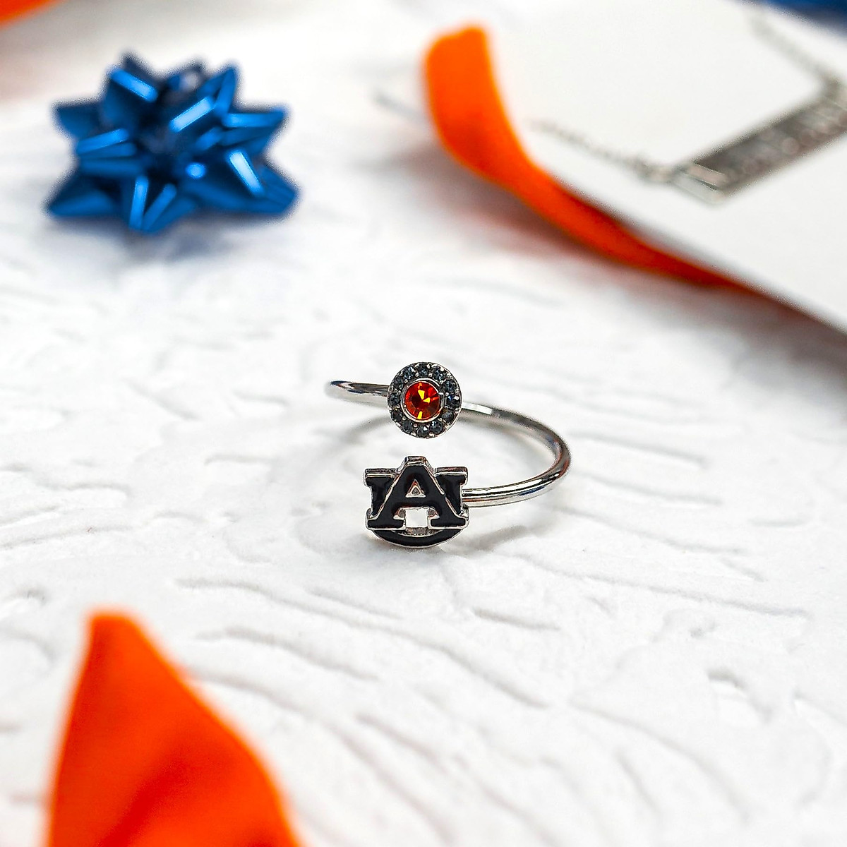 Stone Armory Auburn Tiger Jewelry - Navy Auburn University Ring with Crystals - Hypoallergenic and Adjustable Sizes 5-12 - Auburn Tigers Gifts for Women