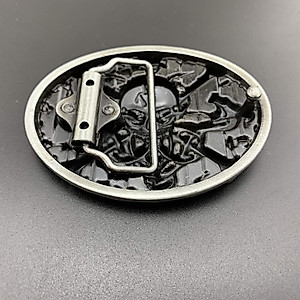 LAXPICOL Western Cowboy Cross Skull Snake Belt Buckle For Men Grey Tone Black Enamel
