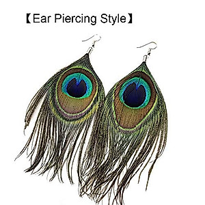 Native Feather Dangle Earrings for Women Long Peacock Feather Earrings for Women Dangling Boho Hook Peacock Feather Earrings