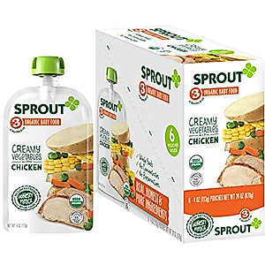 Sprout Organic Baby Food Pouches Stage 3, Creamy Vegetables w/ Chicken, 4 Pouches (Pack of 6) Creamy Vegetables with Chicken 24 Ounce