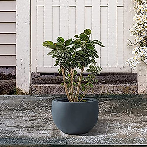 Kante 20" D Lightweight Concrete Outdoor Round Bowl Planter, Outdoor/Indoor Large Planters Pots with Drainage Hole for Garden Patio Balcony Deck Living Room, Charcoal