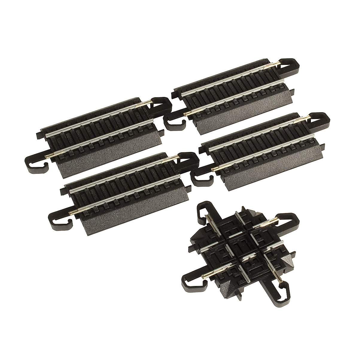 Bachmann Trains - Snap-Fit E-Z TRACK 90 DEGREE CROSSING (1/card) - STEEL ALLOY Rail With Black Roadbed - HO Scale