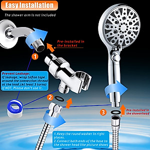 Nuodan Handheld Filtered Shower Head with ON/OFF Pause Switch - High Pressure 10-modes, Built-in Power Wash to Clean Bathroom Tub, Tile or Pets, Stainless Steel Hose, Wall and Overhead Brackets