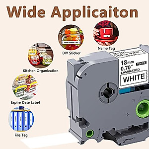 Hehua 18mm 0.7 Extra Strength Adhesive Laminated White Tape Compatible for Brother TZe-S241 TZeS241 TZ-S241 TZS241 for Ptouch PT D400 D600, 3/4'' x 26.2ft Black on White, 4 Pack