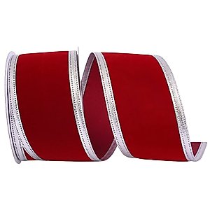 Wired Velvet Dynasty Scarlet or Brick with Silver Metallic Edging 2 1/2" 10 Yards