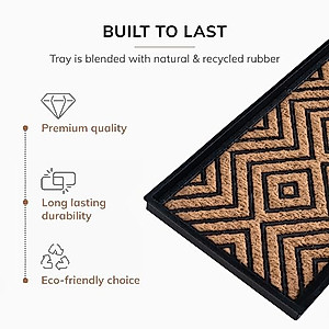 Anji Mountain Heavy Duty Waterproof Rubber Shoe Storage Mat Organizer/Boot Storage Tray Multi Use for Entryway with Coir, Tan Insert, Fits 4 Pair (46.5" Wide)