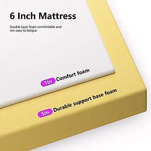 King Size Mattress,6 Inch Base Foam Mattress in a Box,Medium-Firm,Pressure Relief&Temperature Regulation,CertiPUR-US Certified,White