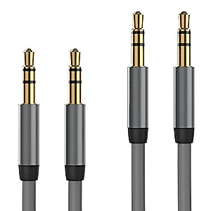 TALK WORKS Aux Cable 3.5mm Audio Cord for Car - 6ft Long Heavy-Duty Male to Male Jack Extension & Adapter Aux Cord for iPhone, Android, Samsung Galaxy, Headphones, Slate - 2 Pack
