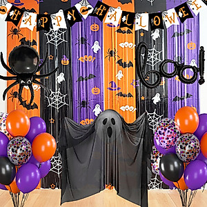 Halloween Decorations Party Supplies, Happy Halloween Banner, Halloween Foil Fringe Curtains, Boo Foil Balloon, Spider Foil Balloon, Halloween Photo Backdrop