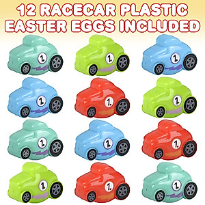 ArtCreativity Race Car Plastic Easter Eggs for Kids, Set of 12, Easter Eggs in Colorful Toy Car Designs, Detachable Halves for Easy Filling, Great as Easter Egg Hunt Supplies and Party Favors