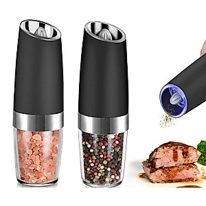 Electric Salt & Pepper Grinders - Black One Hand Grinder - Gifts for Him, Gifts for Home, Stocking Stuffer - 2 Pack