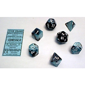 Chessex Dice Polyhedral 7-Die Gemini Set - Black & Shell with White Chx-26446, Multicolor