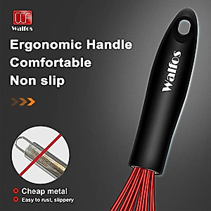 Walfos Silicone Balloon Whisk, Heat Resistant Non Scratch Coated Kitchen Whisks for Cooking Nonstick Cookware, Balloon Egg Wisk Perfect for Blending, Baking, Beating, Set of 3,Red,Blue,Green