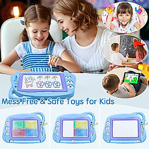 AiTuiTui Magnetic Drawing Board Mini Travel Doodle, Erasable Writing Sketch Colorful Pad Area Educational Learning Toy for Kid/Toddlers/Babies with 3 Stamps and 1 Pen (Sky Blue)
