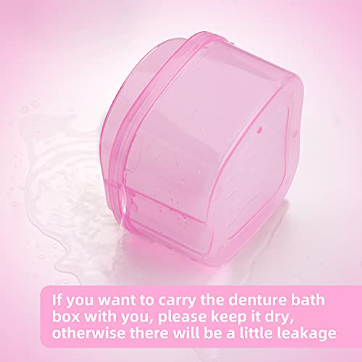 Dental Orthodontic Retainer Container Cleaning Case,Denture Bath Box Case Cup Holder, Mouthguard Storage Soaking Case - Leak Proof with Lid Waterproof - Pink