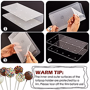 2Pack Upgraded Acrylic Cake Pop Display Stand 15 Hole Clear Acrylic Lollipop Holder with 50Pcs Lollipop Sticks, 50Pcs Packaging Bags and 50Pcs Gold Metallic Twist Ties