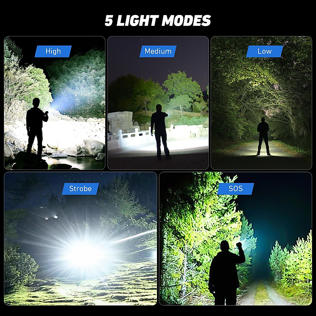 Rechargeable Flashlights High Lumens, 990,000 Lumens Super Bright LED Flashlight,Powerful Flash Light with 5 Modes, Waterproof flashlights for Camping Outdoor Emergency Hiking