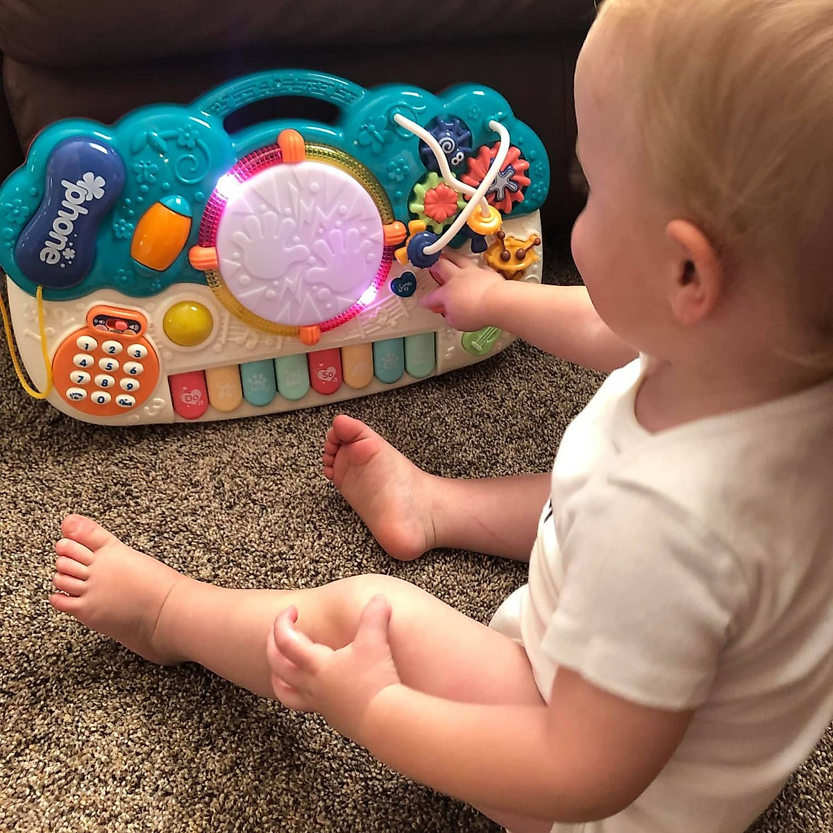 M SANMERSEN Baby Piano Toys 12 to 18 Months - Musical Toy for Toddlers 1 2 3 Years Old Light Up Babies Toy 6-in-1 Keyboard Piano Phone Drum Set Infant Toy Boys Girls First Birthday Gifts