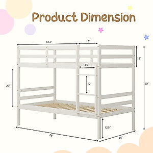 KOMFOTT Wood Bunk Bed Twin Over Twin, Bunk Bed with Ladder & Safety Guardrail, Solid Wood Bed Frame, Ideal for Dormitory & Multiple-Child Family, No Box Spring Needed, Kids Bunk Bed