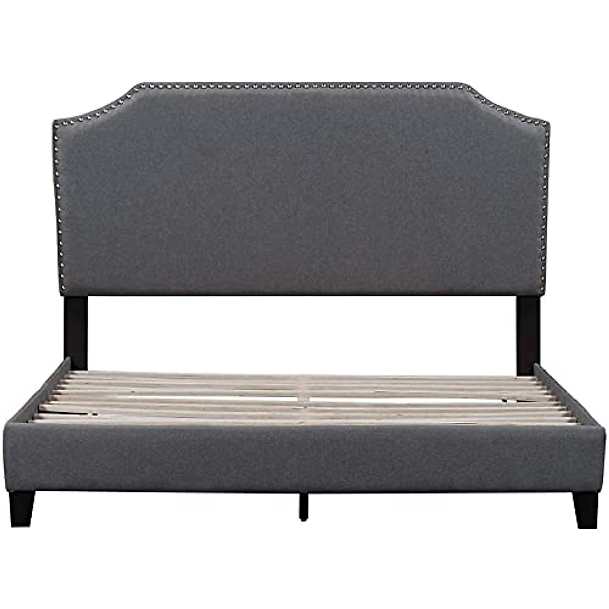 STP-Y Upholstered Platform Bed, Rockjame Full Bed Frame Mattress Foundation with Nailhead Trim Headboard and Plywood Slats, No Box Spring Required (Full) (Size : Full)