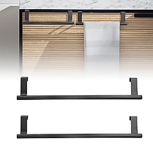 2Pcs Black Towel Rack,Hangable Cabinet Door Towel Rack,Stainless Steel Over The Door Towel Bar for Home and Hotel,Universal Fit on Kitchen Bathroom Over Cabinet Cupboard(36cm)