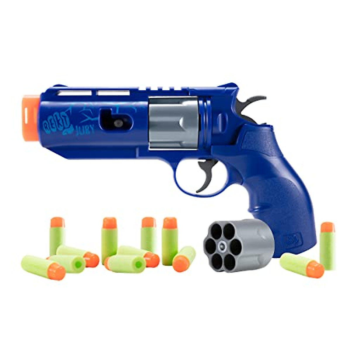 Rekt Jury Revolver CO2-Powered Foam Dart Blaster Pistol Gun, Blue