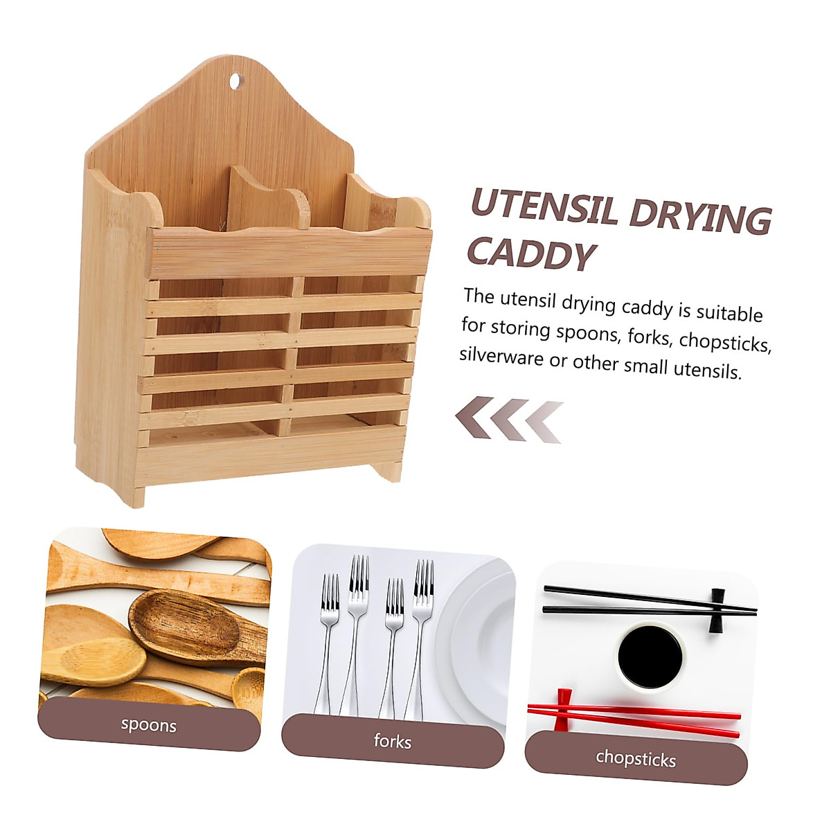 Hemoton 1 Pc Flatware Caddy Utensil Bamboo Drying Tableware Storage Organizer Holder Rack Shelf for Spoon Fork Knife Chopsticks