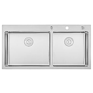 43 Inch Drop In Topmount Stainless Steel Super Sized Kitchen Sink 16 Gauge Double Bowl Basin w/ 9 Gauge Deck - Complete Sink Pack