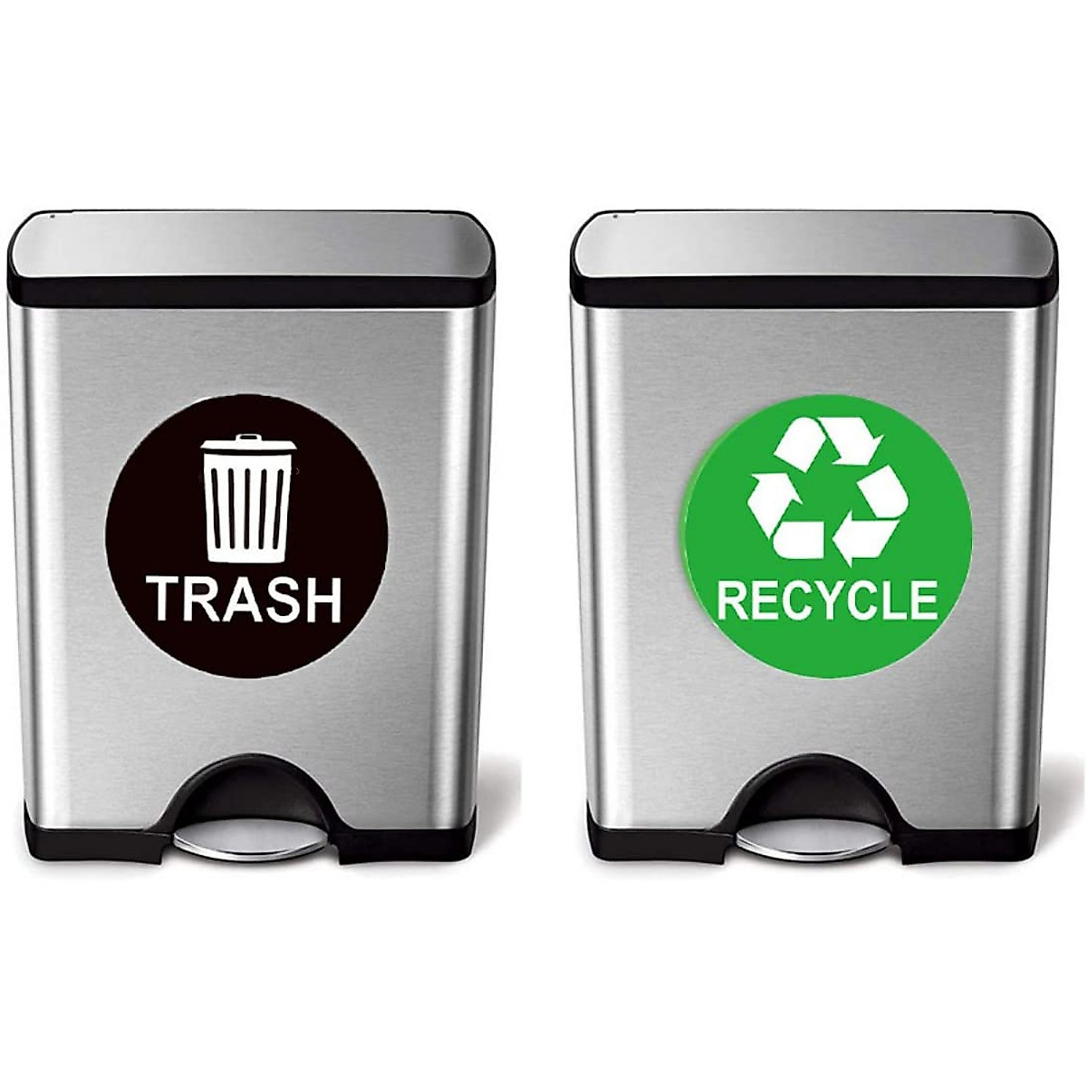 Vilehubju Recycle Sticker for Trash Can，6pcs Self Adhesive Trash Logo Sticker Waterproof PVC Trash Can Label for Trash Cans Garbage Containers Recycling Bins (Green, Black, 5 x 5 Inches Round)