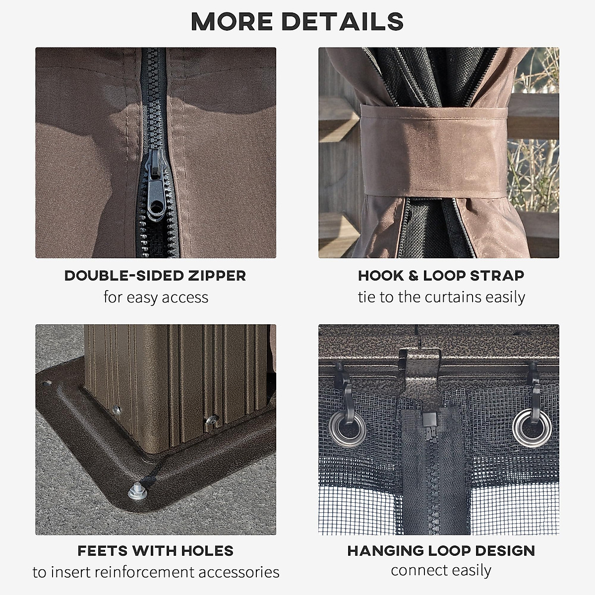 Outsunny 10' x 12' Hardtop Gazebo with Curtains and Netting, Permanent Pavilion Metal Double Roof Gazebo Canopy with Aluminum Frame and Hooks, for Garden, Patio, Backyard, Dark Brown