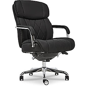 La-Z-Boy Sutherland Quilted Leather Executive Office Chair with Padded Arms, High Back Ergonomic Desk Chair with Lumbar Support, Black Bonded Leather