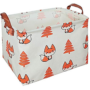 ASKETAM Kid Cute Rectangle Toy Box for Girl, Baby Collapsible Toy Storage Bin Nursery Child Playroom Bedroom Decor Clothes Storage Bin Gift Basket(Fox little pine)