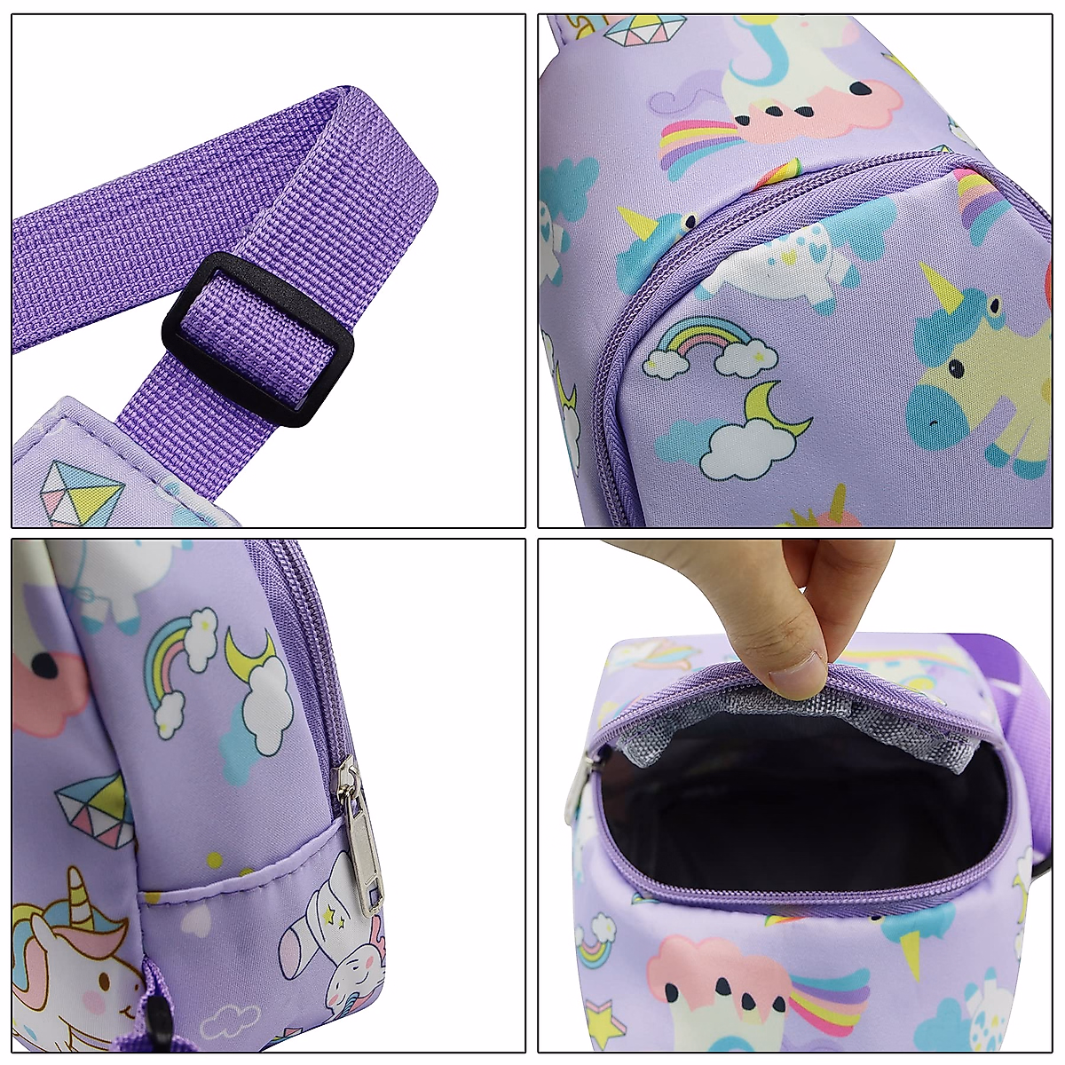 ANKOMINA Small Sling Bag for Kids Cute Cartoon Crossbody Shoulder Bag Unicorn Dinosaur Chest Bag for Outdoor,Travel,Hiking