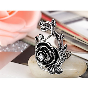 Flongo Womens Ladies Gothic Stainless Steel Rose Flower Vine Band Ring, Size 8