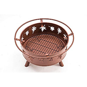 Mcombo 32" Metal Bronze Fire Pit Round Table Backyard Patio Terrace Fire Bowl Heater/BBQ/Ice Pit with Charcoal Rack Waterproof Cover 0146, Bronze