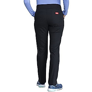 EDS Signature Scrubs for Women, Contemporary Fit Pull-On Cargo Pants with Rib-Knit Waistband in Soft Brushed Poplin DK125, M, Black